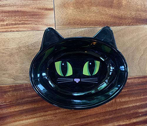 PetRageous 10011 Oval Frisky Kitty Stoneware Cat Bowl 5.5-Inch Wide and 1.5-Inch Tall Saucer with 5.3-Ounce Capacity and Dishwasher Safe is Great for Cats, Black