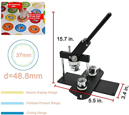 ChiButtons (KIT) 37mm (1.5") Pro Badge Machine Button Maker-B400 + Mould + 200 Parts + Handling Cutter Metric System (Black-new)
