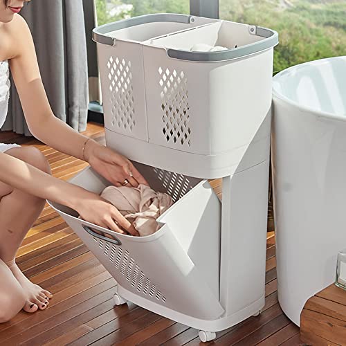 Rolling Laundry Basket Tower Stackable Laundry Basket with Wheels, Laundry Room Organization Multifunction Storage Basket Plastic (17 x 12 x 29 inch)