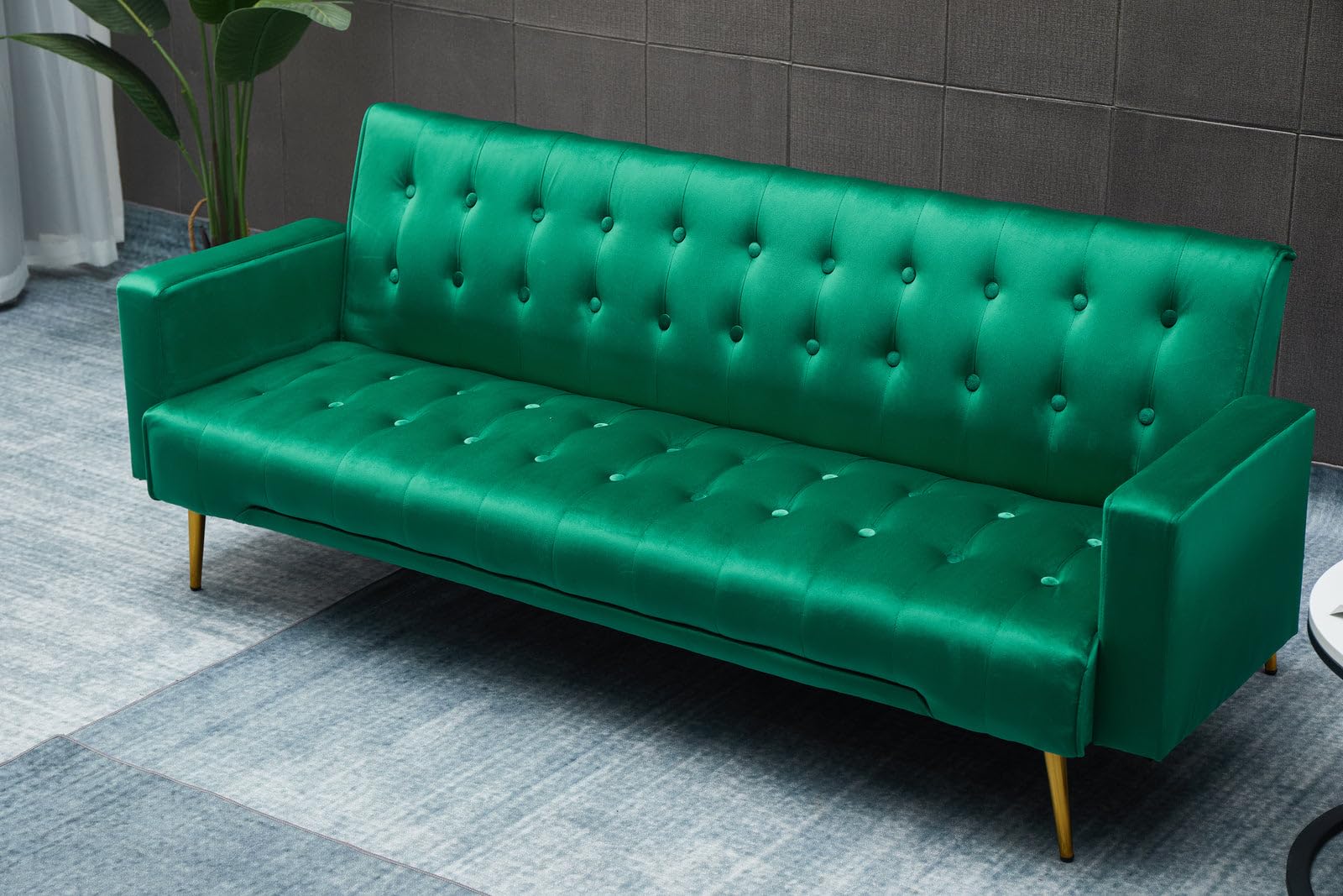 FEIYAW 75 Inch Velvet Futon Sofa Bed with Adjustable Back, Convertible Futon Couch, w/Tufted Buttoned Design & Metal Legs, Upholstered Slpper Bed for Home, Small Space Apartment