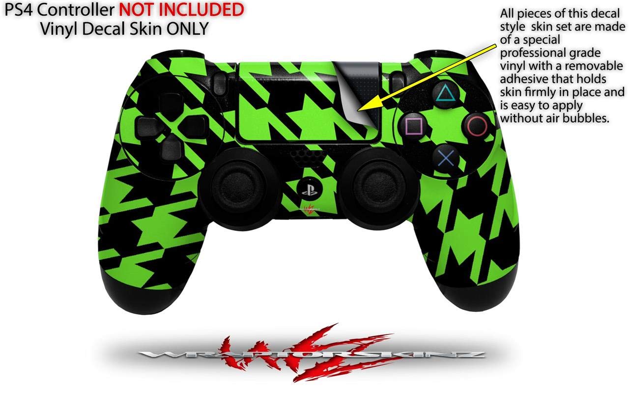 WraptorSkinz Skin Compatible with Sony PS4 Dualshock Controller PlayStation 4 Original Slim and Pro Houndstooth Neon Lime Green on Black (Controller NOT Included)