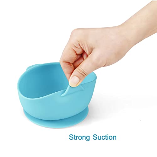 PandaEar Set of 2 Silicone Stay Put Suction Bowls | Large Cup Base| Food Grade Soft Safe BPA-Free Silicone | Babies Toddlers Infants | (Blue & Green)