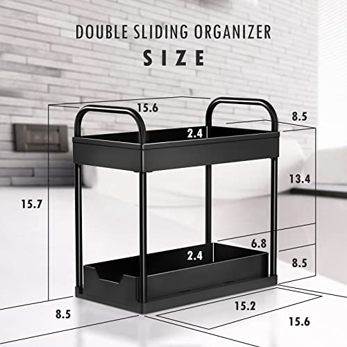 Under Sink Organizers and Storage, Sliding Cabinet Basket Organizer 2 Tier Under Sink Storage Bathroom Trays, Multipurpose Slide Out Bathroom Organizer Countertop, Under Kitchen Bathroom Sink Rack