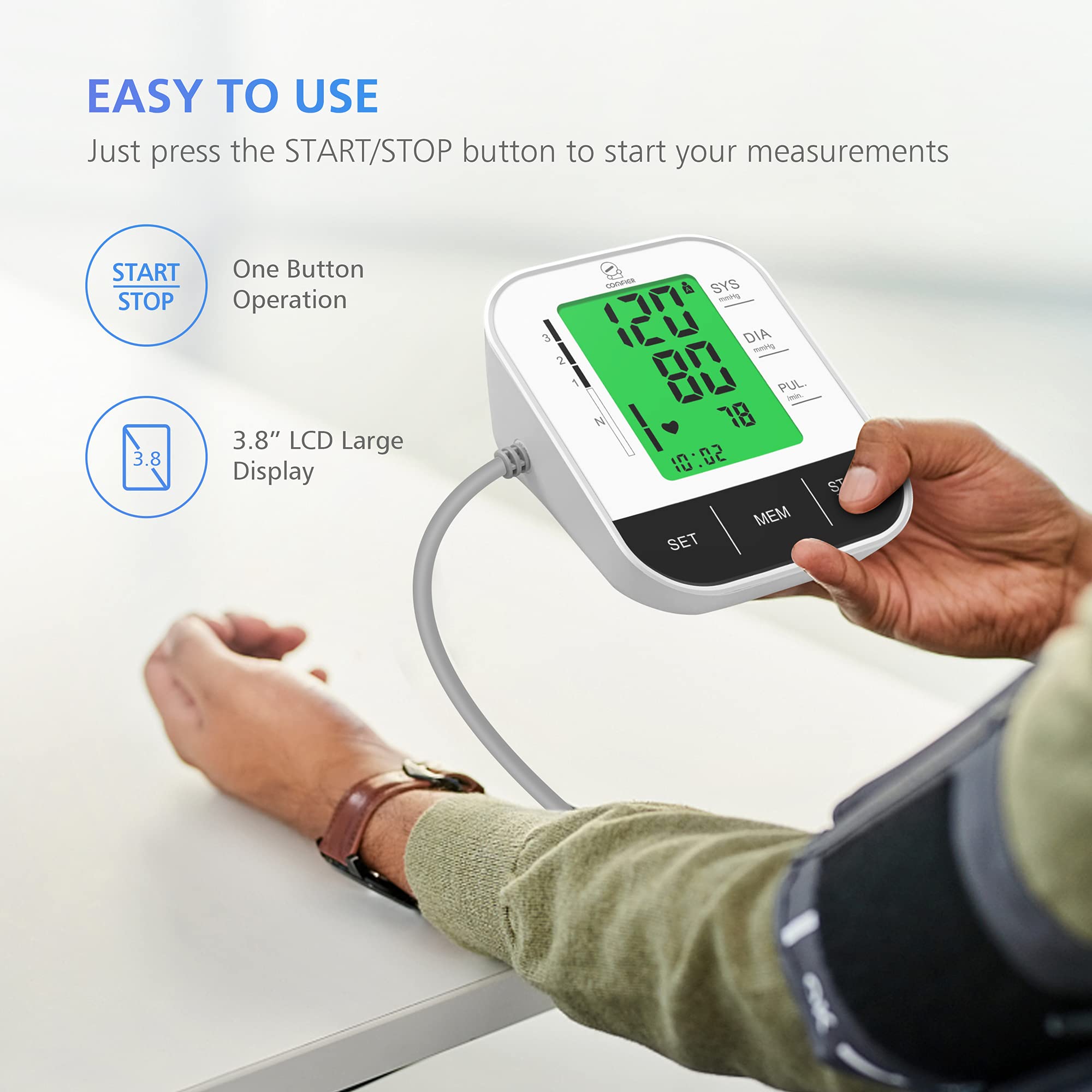 Comfier Arm Blood Pressure Monitor & Irregular Heartbeat Detector,Accurate Automatic Blood Pressure Cuff Machine,Large LCD Display &Voice Broadcast,Dual User Modes(2x120data),Home BP Tester,Carry case