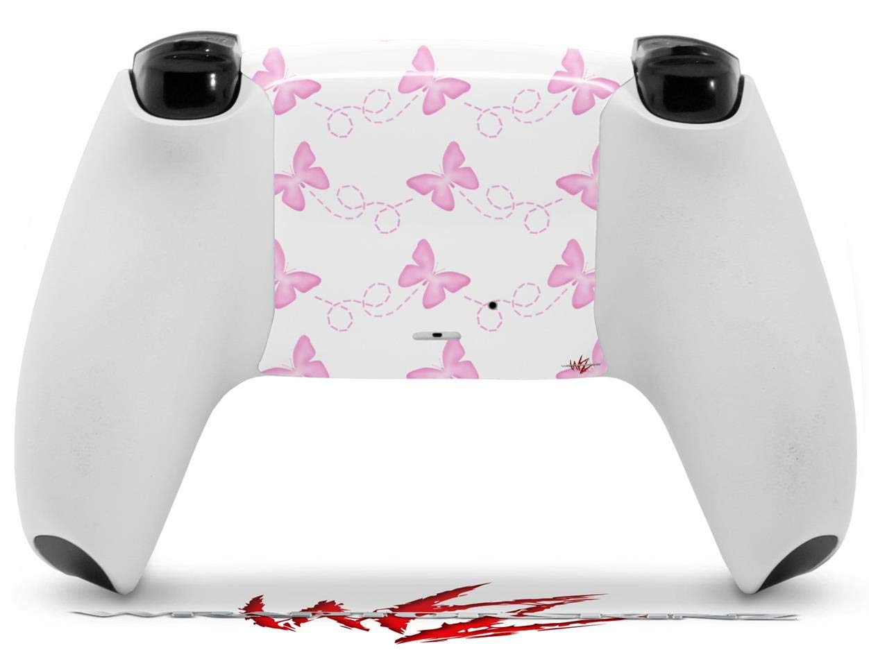 WraptorSkinz Skin Wrap compatible with Sony PS5 DualSense Controller Pastel Butterflies Pink on White (CONTROLLER NOT INCLUDED)