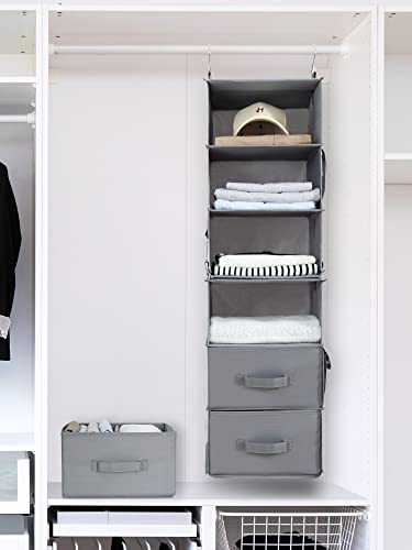 JARLINK 6-Shelf Hanging Closet Organizer, 2 Separable 3-Shelf Hanging Shelves with 3 Drawers, Clothes Organizer and Storage for Bedroom, Wardrobe, Nursery, RV, College Dorm, 12.2'' x 13.6'' x 47.2''