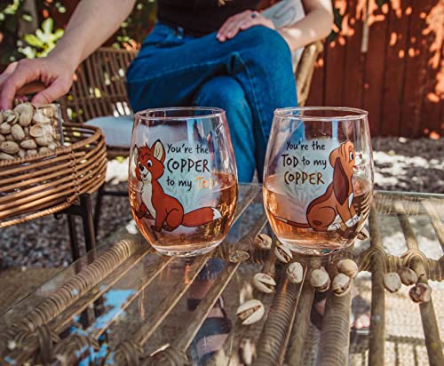 Disney The Fox and the Hound 20-Ounce Teardrop Stemless Wine Glass | Set of 2