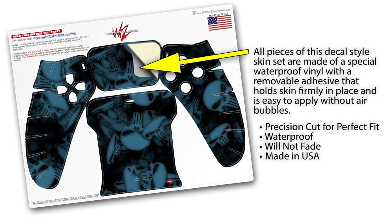 WraptorSkinz Skin Wrap compatible with Sony PS5 DualSense Controller Skulls Confetti Blue (CONTROLLER NOT INCLUDED)