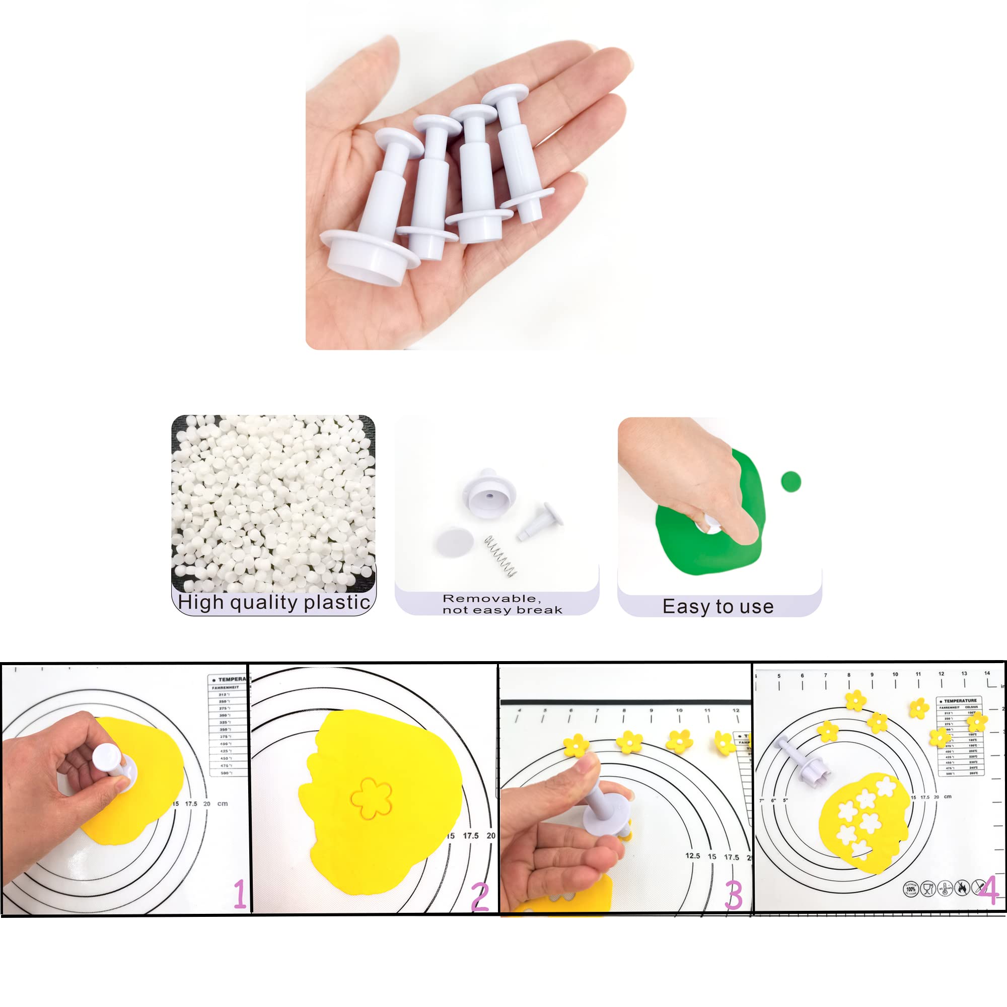 Fondant Cutters,Mini Plunger Cutter Cake Decorating Supplies,36pcs,Heart/Square/Oval/Circular/Polygon/Star/Diamond/Sunflower/Plum Flower,White