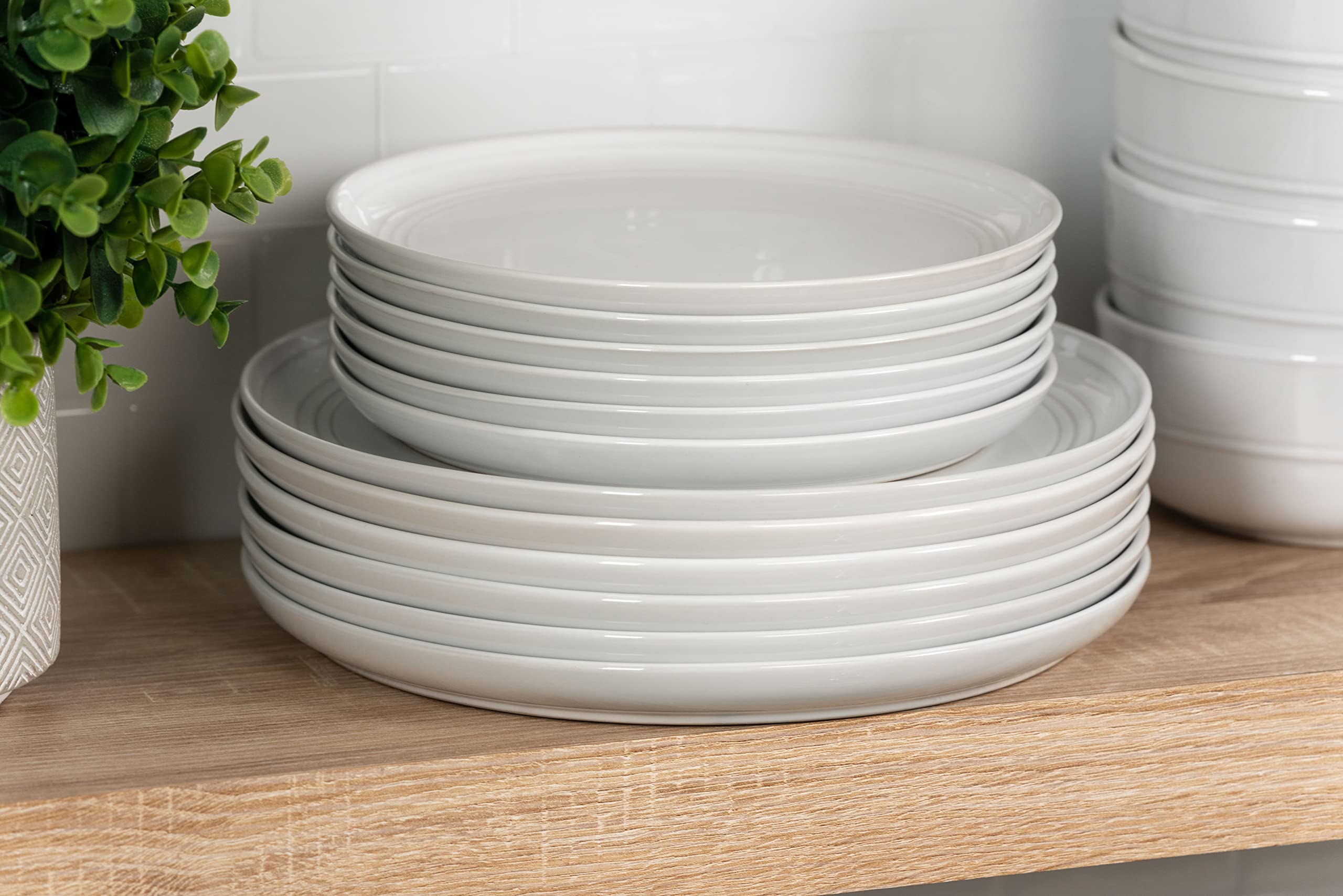Double Line 10.5" Dinner Plate, Set of 6, White