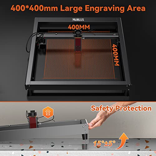 WAINLUX JL7 Laser Engraver Cutter 60W, Laser Engraving Machine Real 10W Compressed Spot 0.05*0.08mm, Support LightBurn, BT Connection, 15.7''x15.7'' Area, DIY CNC Laser Engraving for Wood Metal Glass