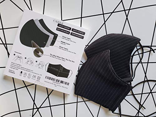 CAXXA 2 PK 3 Layer Silver Ion Fiber Washable & Reusable Cotton Face Cover with Adjustable Ear-Loop Unisex for Cycling Camping Travel- Black