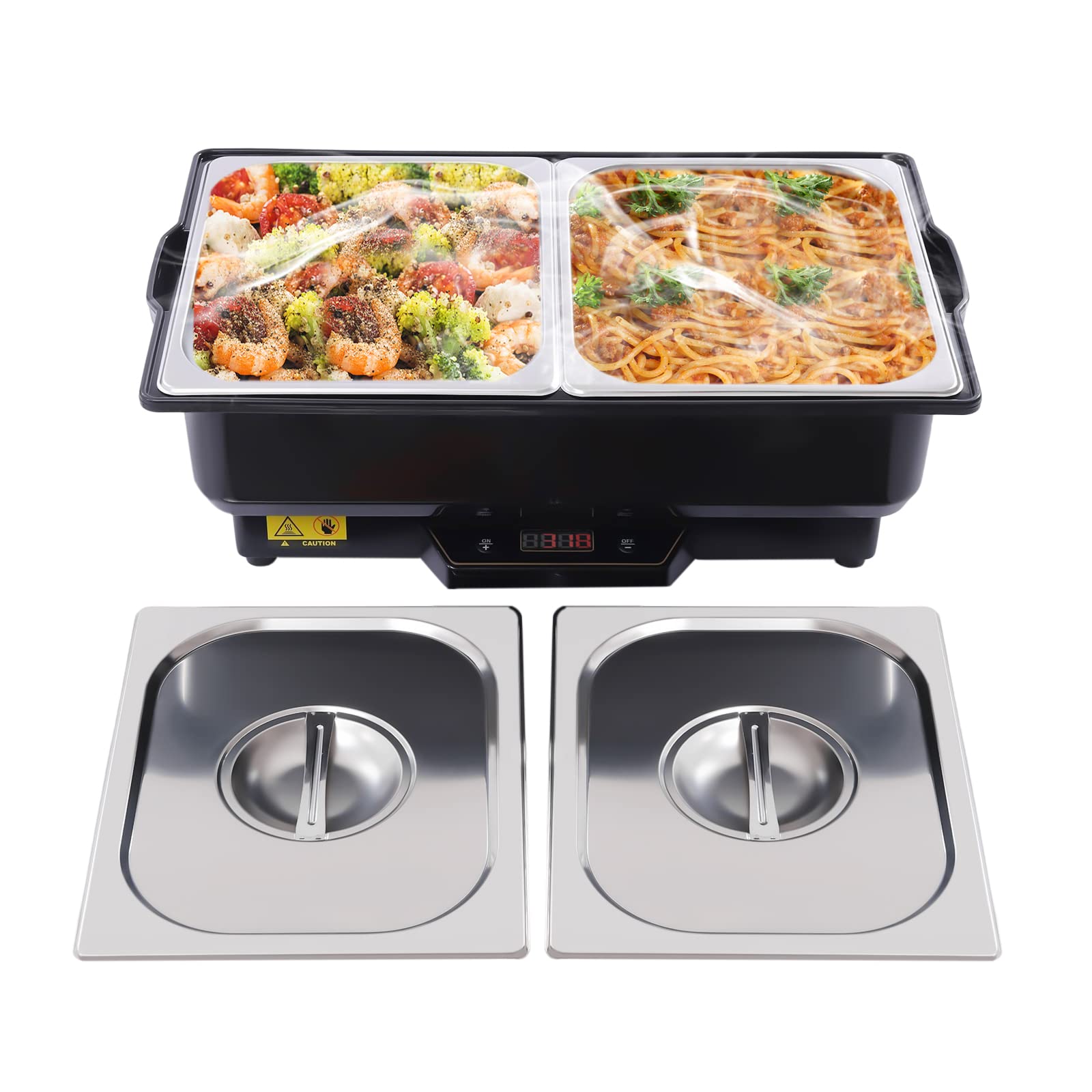 HAPPCUCOE Food Warmer with 2 Food Trays,9QT Electric Chafing Dish Buffet Warmers with Temperature Control 149-185℉, for Parties,Restaurant,500W