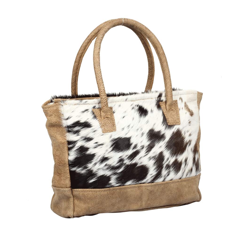 Myra Bag Black & White Cowhide & Leather Handbag S-1314, 13.5" W x 10" H x 4" D