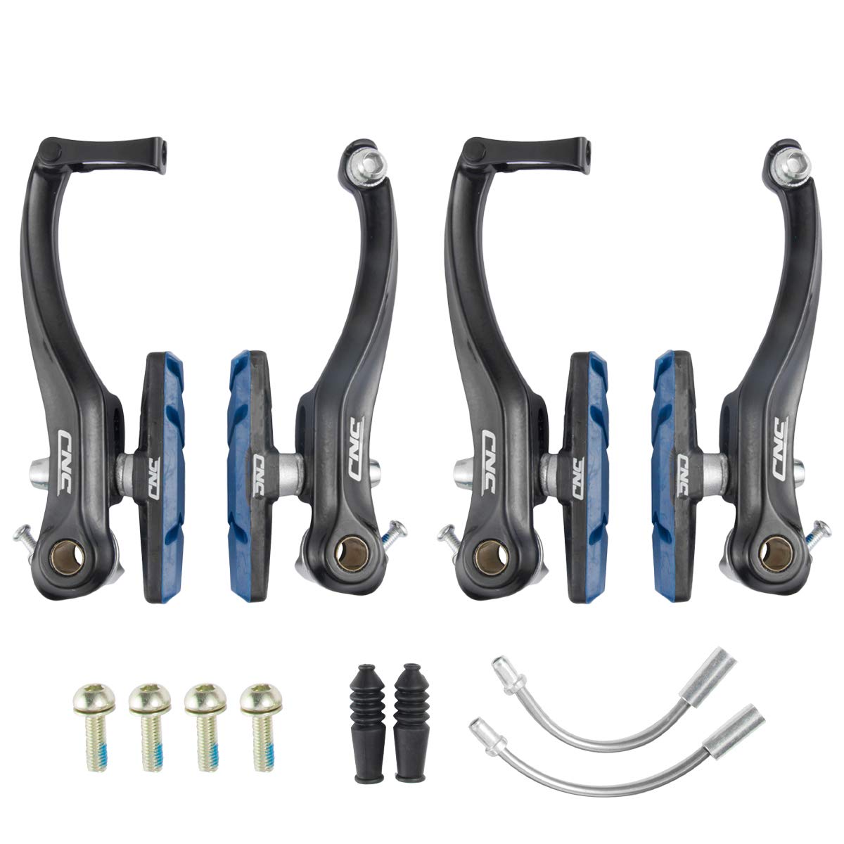 CNC V Brake Set, Bicycle Linear Pull V Brakes for Front/Rear Wheel,V Brake with Lever and Cable, Long Arm 110mm, Blue Black