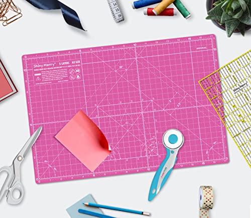 Cutting Mat A3 around 12" x 18", Self Healing cutting mat Double Sided 5-Ply Cutting Mats for Crafts, Fabric, Sewing, Quilting, Workbench, Scrapbooking, Projects, Pink/Purple -Shiny Merry