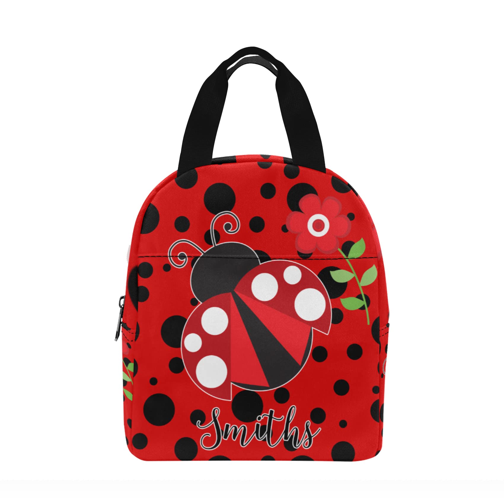 Deargifts Ladybugs Lunch Bag Cute Floral Lunch Bag for Women Men Personalized Custom Name Lunch Bag For Girls Boys Lunch Box Tote Bag Insulated Reusable Lunch Bag for Work, School, Picnic or Travel