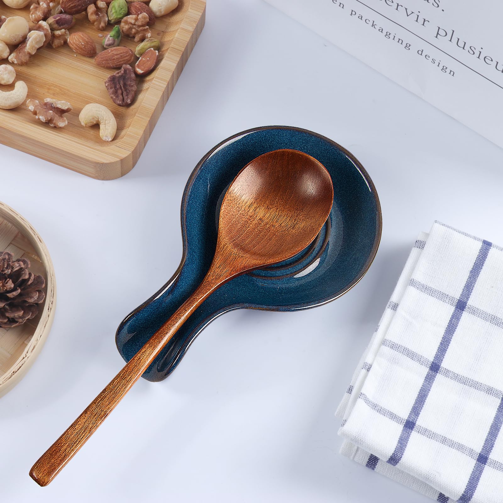 JINIHFW Spoon Rest for Kitchen, Ceramic Spoon Holder for Stove Top, Cooking Spoon Holder,Coffee Spoon Holder,Heat Resistant Utensil Rest for Countertop, Dishwasher Safe, Blue (1 pcs)
