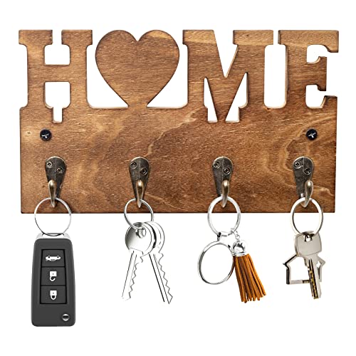 Key Holder for Wall,Wooden Key Hook for Wall Decorative,Rustic Wall-Mounted Key Holder for Keychain,Wall Hanging Cute Key Organizer Rack for Entryway,Front Door Farmhouse, Hallway, Office Brown