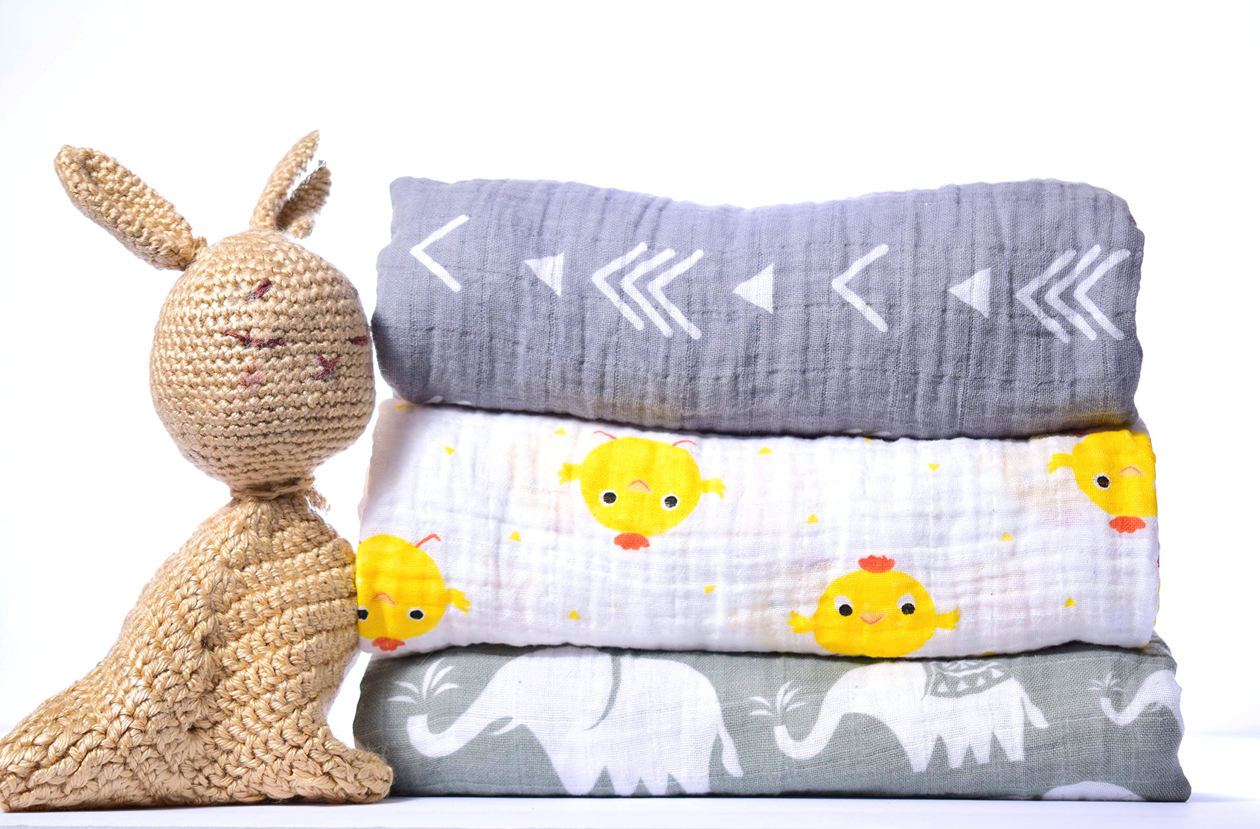 Muslin Baby Swaddle 3-Pack 100% Cotton. Soft & Breathable for Girl/Boy/Unisex