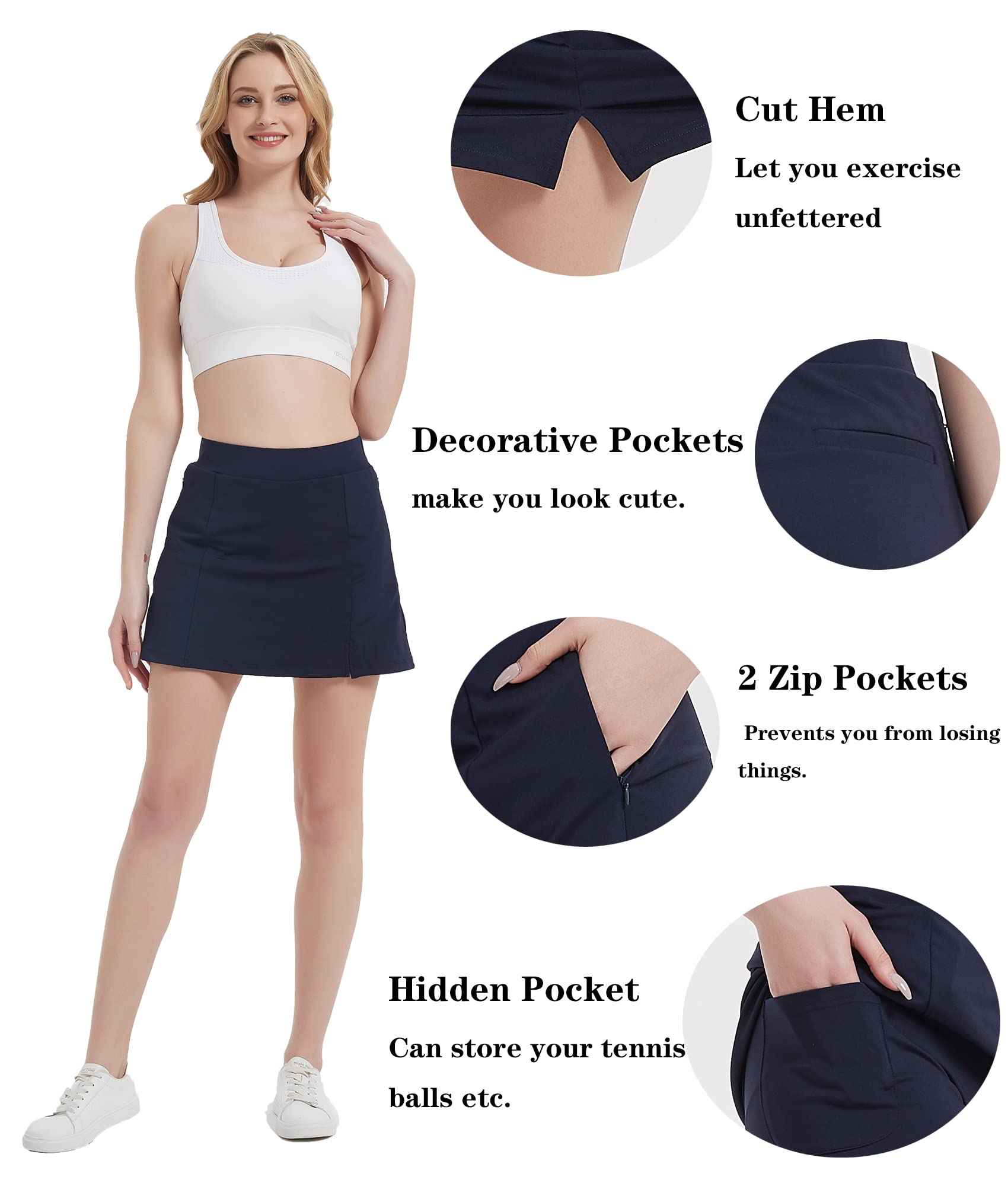 COMFY ONE Golf Skirts for Women,Skorts Skirts for Girls 2 in Short Elastic Waist Active Skorts with Pockets Baisc Blue XL