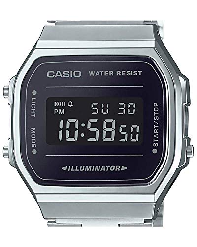 Casio A168WEM-1 Men's Youth Collection Mirror Dial Alarm Chronograph Illuminator Digital Watch