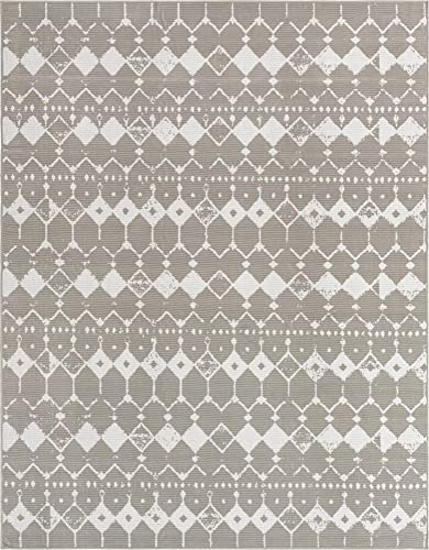 Unique Loom Outdoor Trellis Collection Area Rug - Cardak (7' 10" x 10' Rectangle, Gray/ Ivory)