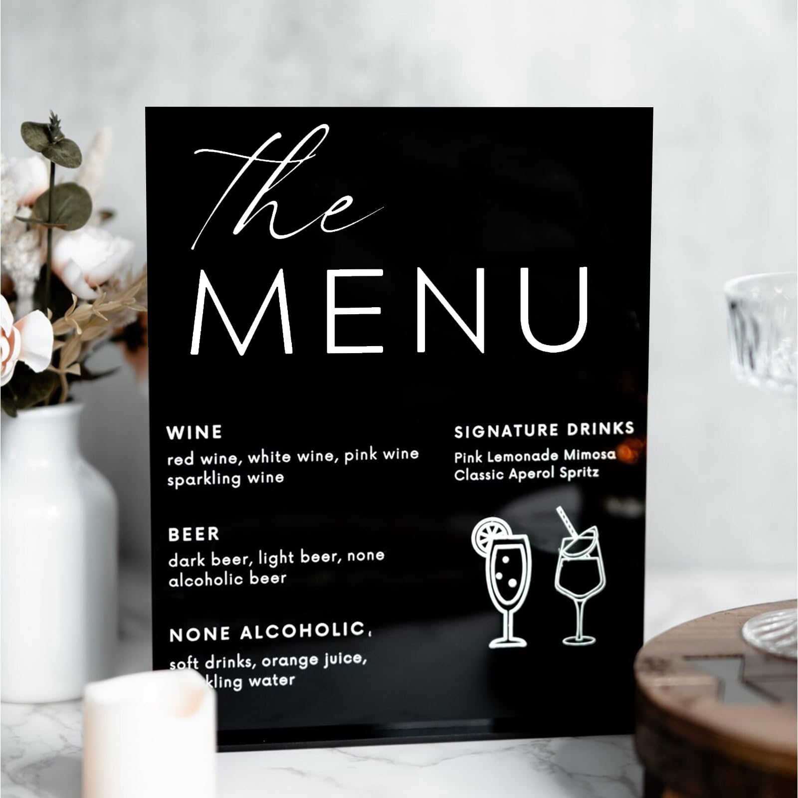 JINMURY 8x10 Inch Black Acrylic Sign with Stand | 5 Pack Blank Acrylic Table Signs and Base for DIY Wedding Table Numbers, Wedding Signage, Events& Parties (Black, 8x10 Inch)