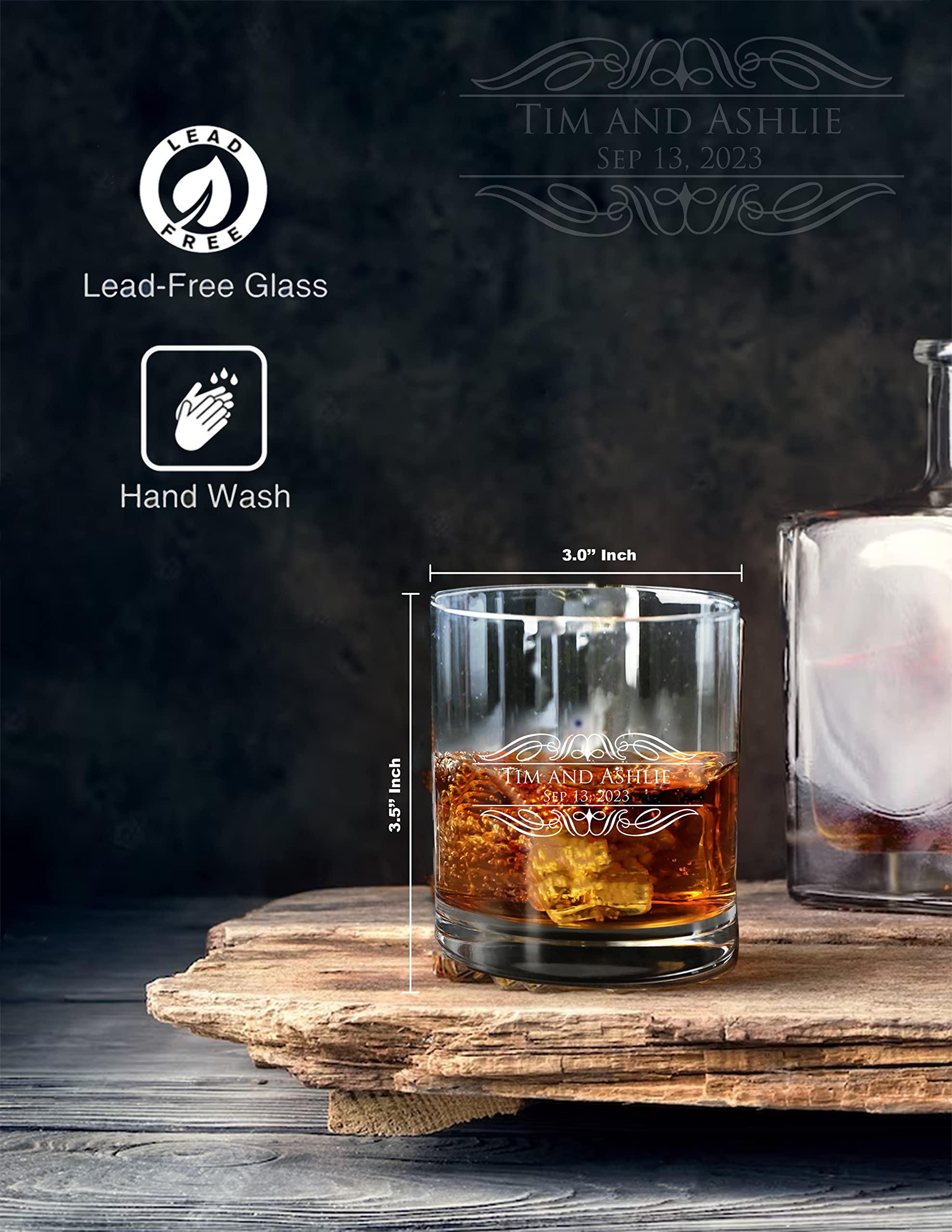 Etched Scotch Glass,Personalized Rocks Glass, Custom Whiskey Glass, Engraved Bourbon Glass, His and her name engraved scotch Glasses, Customized Snifter Glass