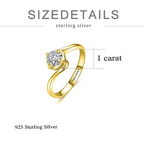 DIYA 4-Prong-Setting 1 Carat Moissanite Diamond Rings 14K Gold Plated Personalized Custom Engraved Anniversary Engagement Wedding Band Promise Rings for Her (10.0)