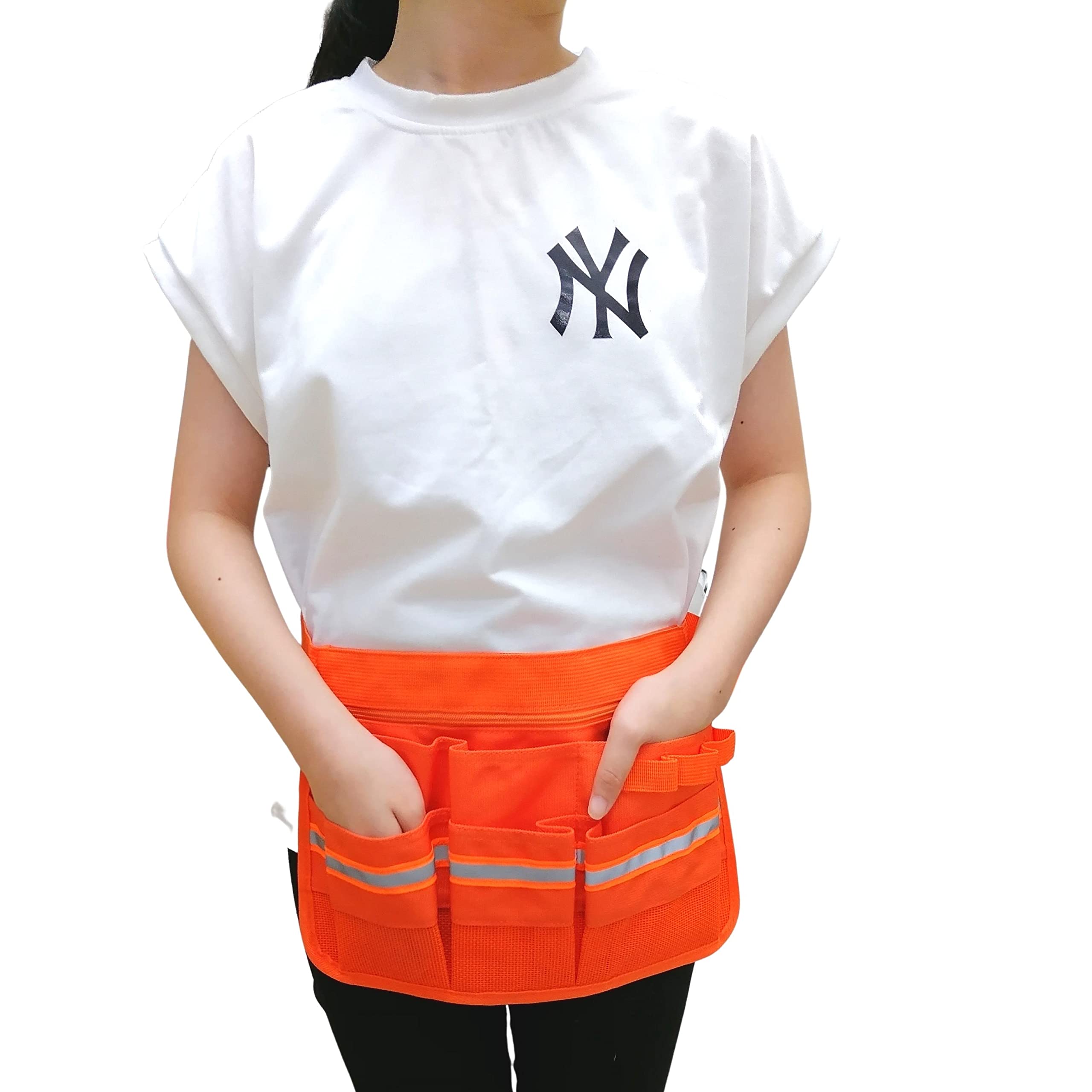 FOREVER 1 Unisex Half Waterproof Serving Apron, 6 pockets for Server Waiter Waitress Teacher Salon Cleaning House Hotel Cleaner Janitor (Orange)