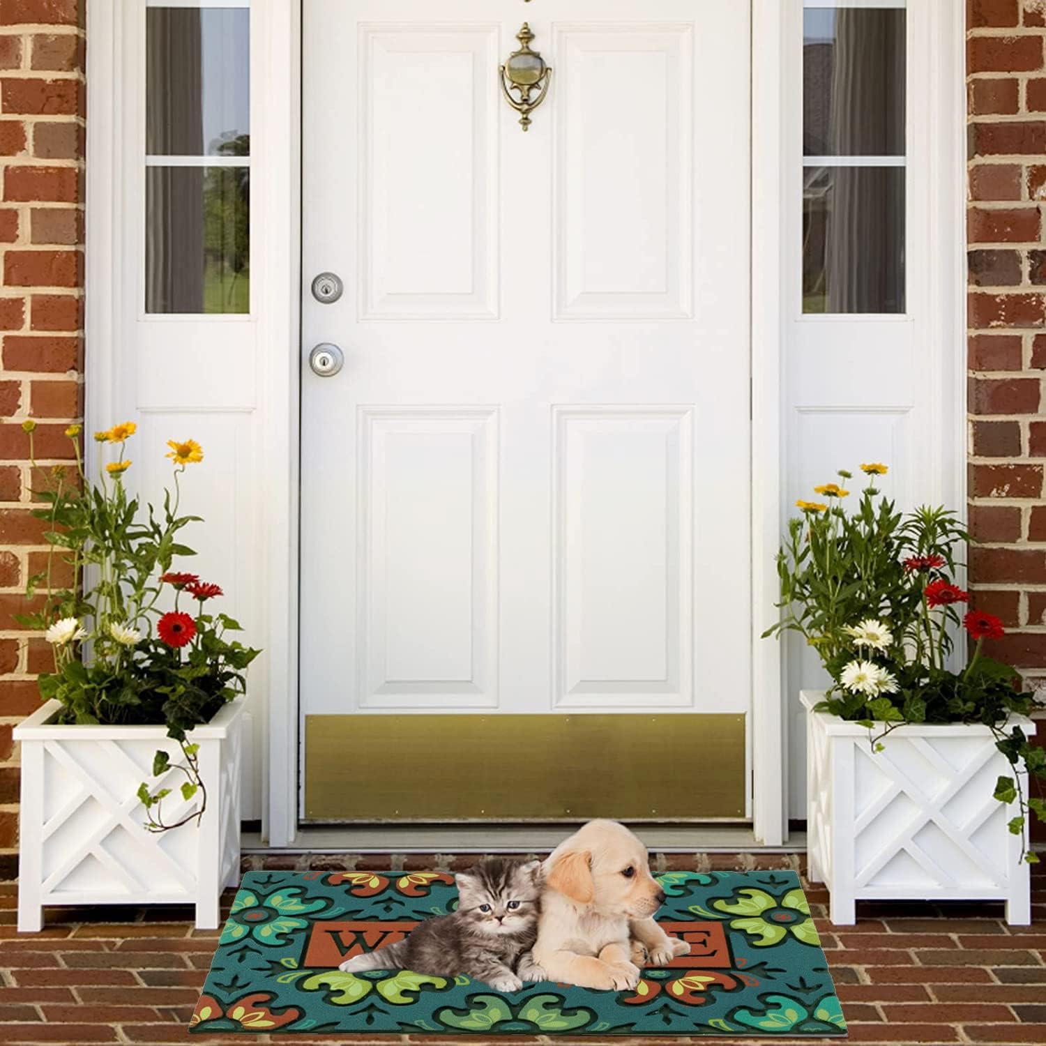 CHICHIC Door Mat Welcome Mat 18x 30 Inch Front Door Mat Outdoors for Home Entrance Outside Entry Way Doormat, Heavy Duty Non Slip Rubber Back Low Profile, Flower Welcome