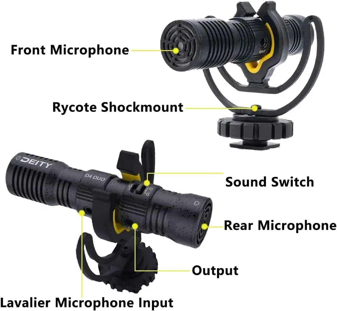 Deity V-Mic D4 Duo Microphone Mini Portable Voice Recorder Cardioid Interview Mic with 4 Windscreens Dual-Capsule Microphone Compatible for Vlog Pocket Cam DSLR Camera