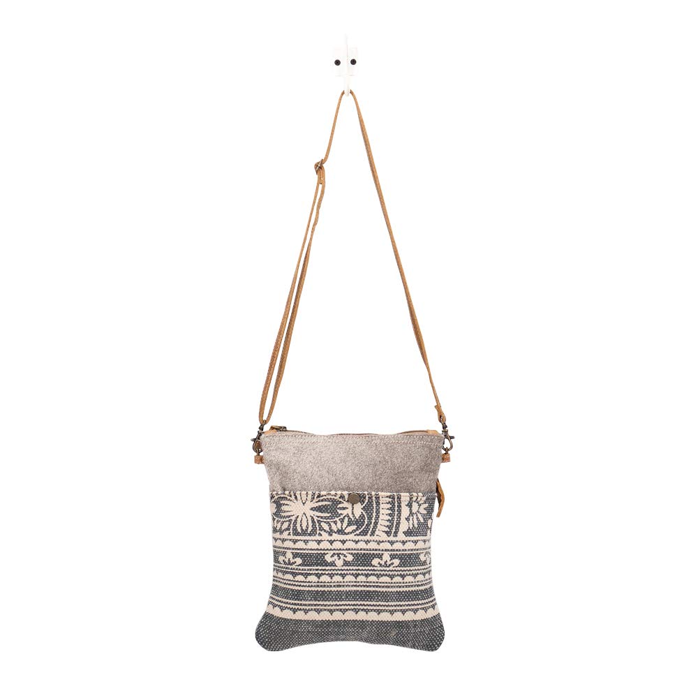 Myra Bag Runner Upcycled Canvas & Cowhide Crossbody Bag S-1452