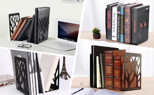 Ruoxian 3 Pairs Tree Branches Book Ends Metal Nonskid Bookends Heavy Duty Bookshelves Organizer Office Book Ends for Shelves, Bookend, Book Ends for Heavy Books (Black-3 Pairs)