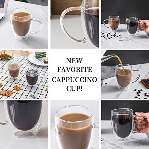 Douria Double Walled Glass Coffee Mugs, Clear Espresso Cups, Coffee tea Mugs Set, Iced Coffee Cup, Glass Mugs for Hot Beverages, Premium Glasses Set, Each 350ml (12Ounces./Set of 2)