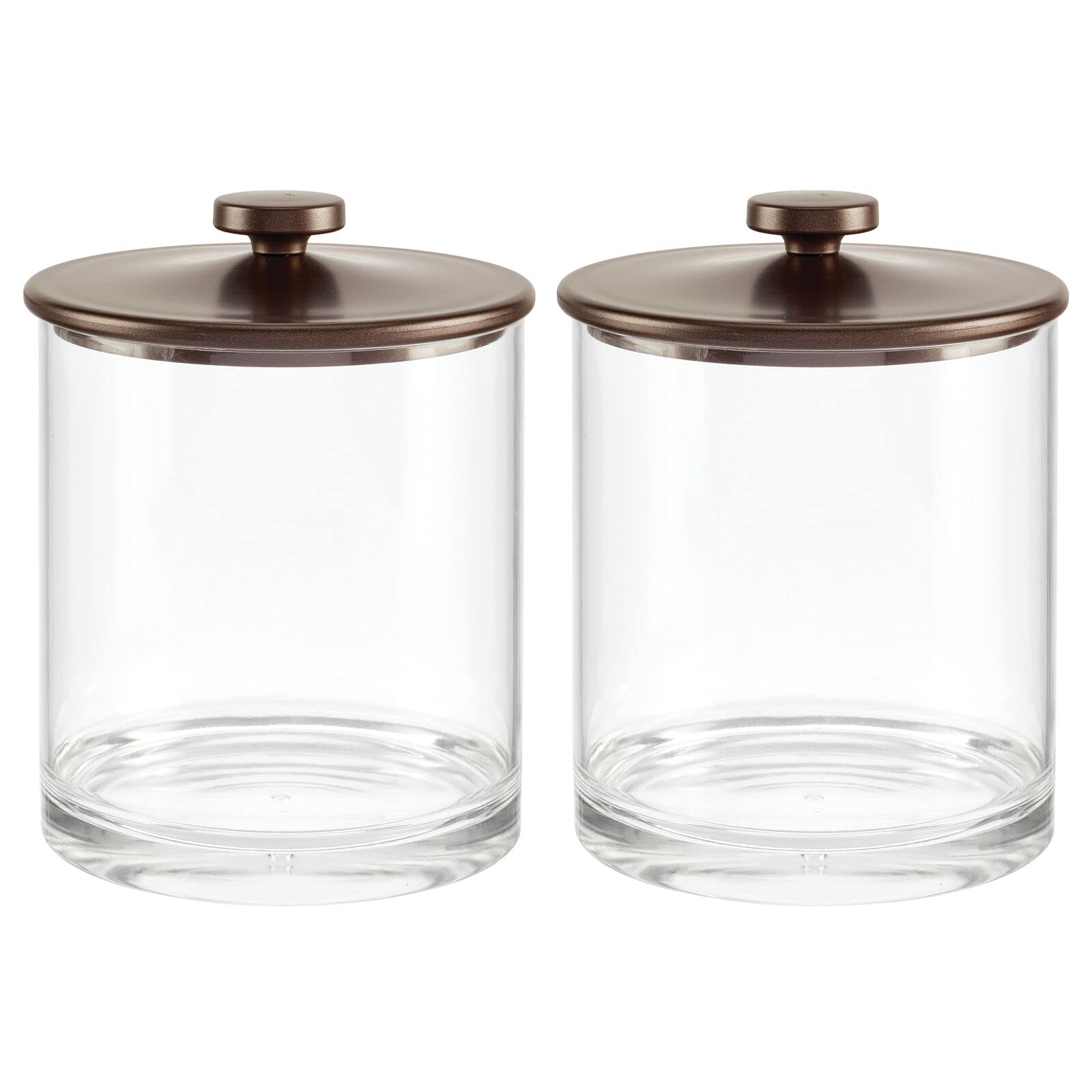 mDesign Medium Modern Apothecary Storage Organizer Canister Jars - Acrylic Containers for Bathroom, Organization Holder for Vanity, Counter, Makeup Table, Lumiere Collection, 2 Pack, Clear/Bronze