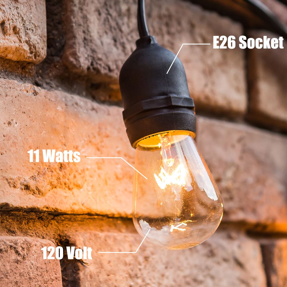 Outdoor String Lights 48 Feet Advanced Weatherproof Design Connectable String of Light,15 Heavy Duty Hanging Socket for Porch Patio Garden Backyard