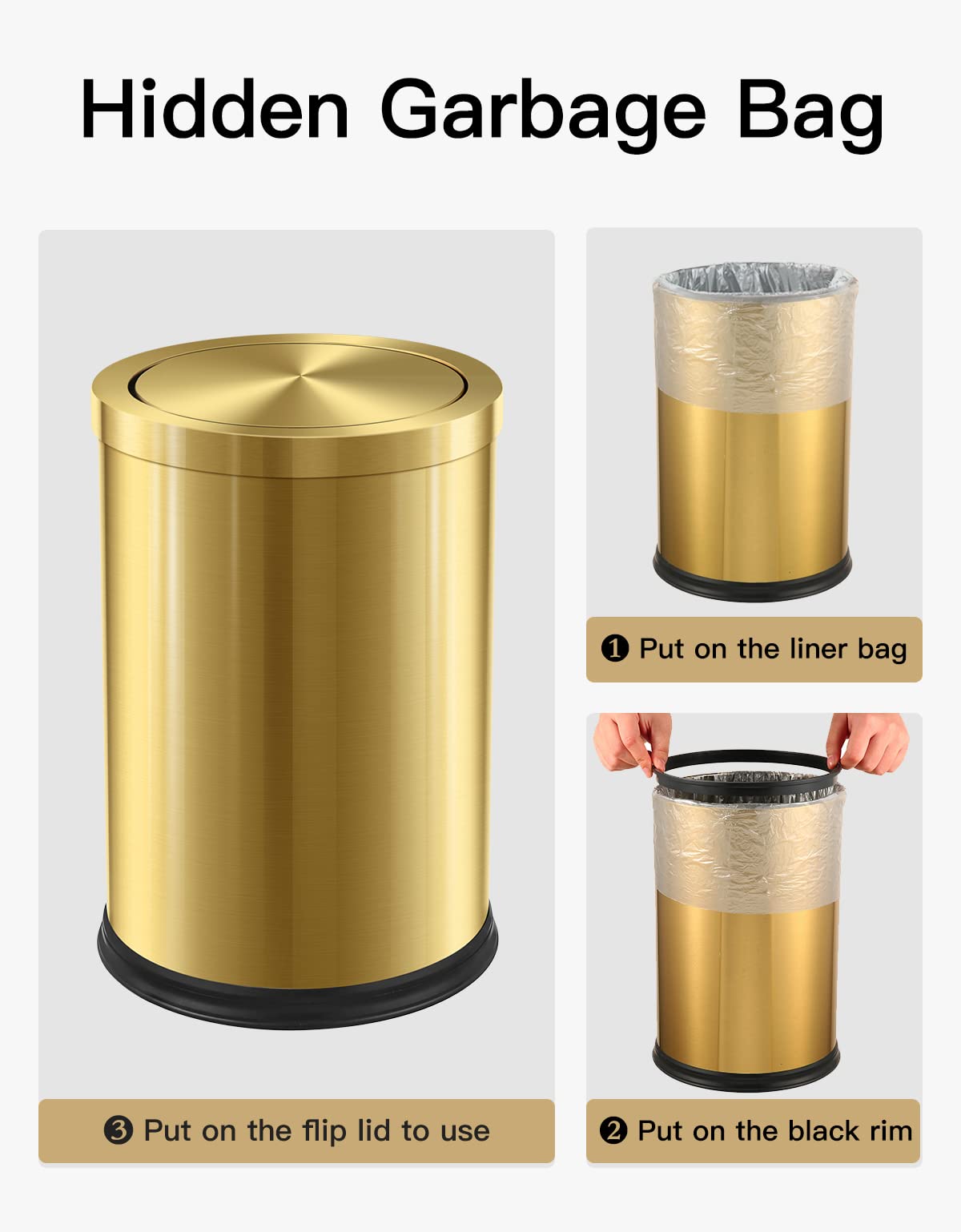 JINYCOME 2.6 Gallon Gold Bathroom Trash can with lid,Small Office Garbage can Wastebasket bin for Bedroom,Living Room,Kitchen (Gold)