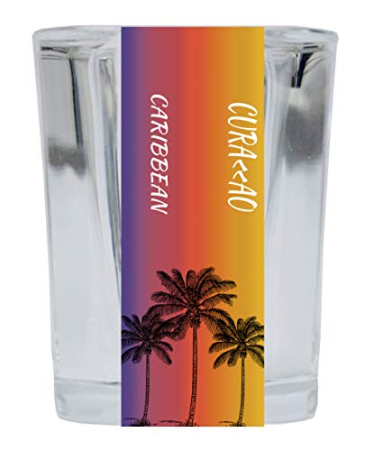 CuraƧao Caribbean 2 Ounce Square Shot Glass Palm Tree Design