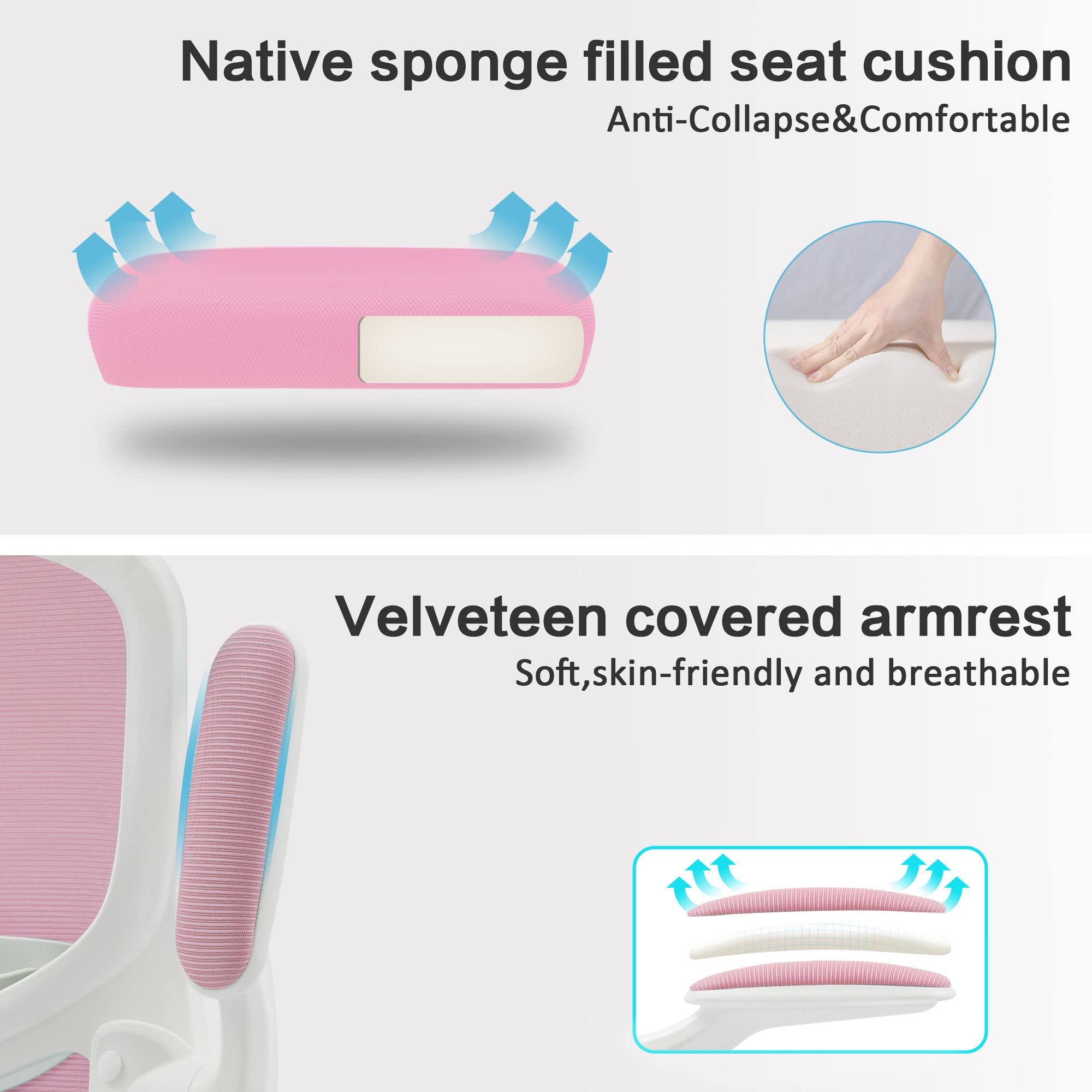 FelixKing Office Desk Chairs, Ergonomic PC Desk Chair with Wheels, Adjustable Lumbar Support and Height, Swivel Computer Chair with Flip-up Armrests, Ergo Mesh Backrest for Working (Pink)