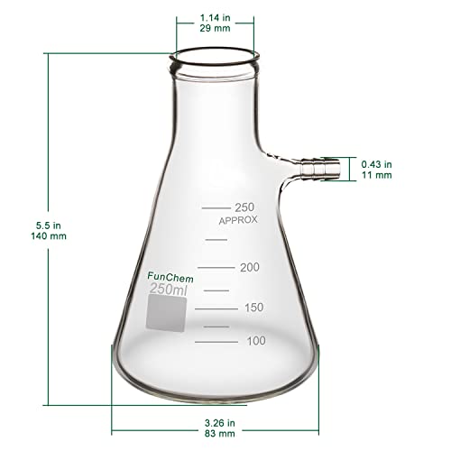 FunChem 250 mL Glass Filtering Flask, Bolt Neck with Tubulation
