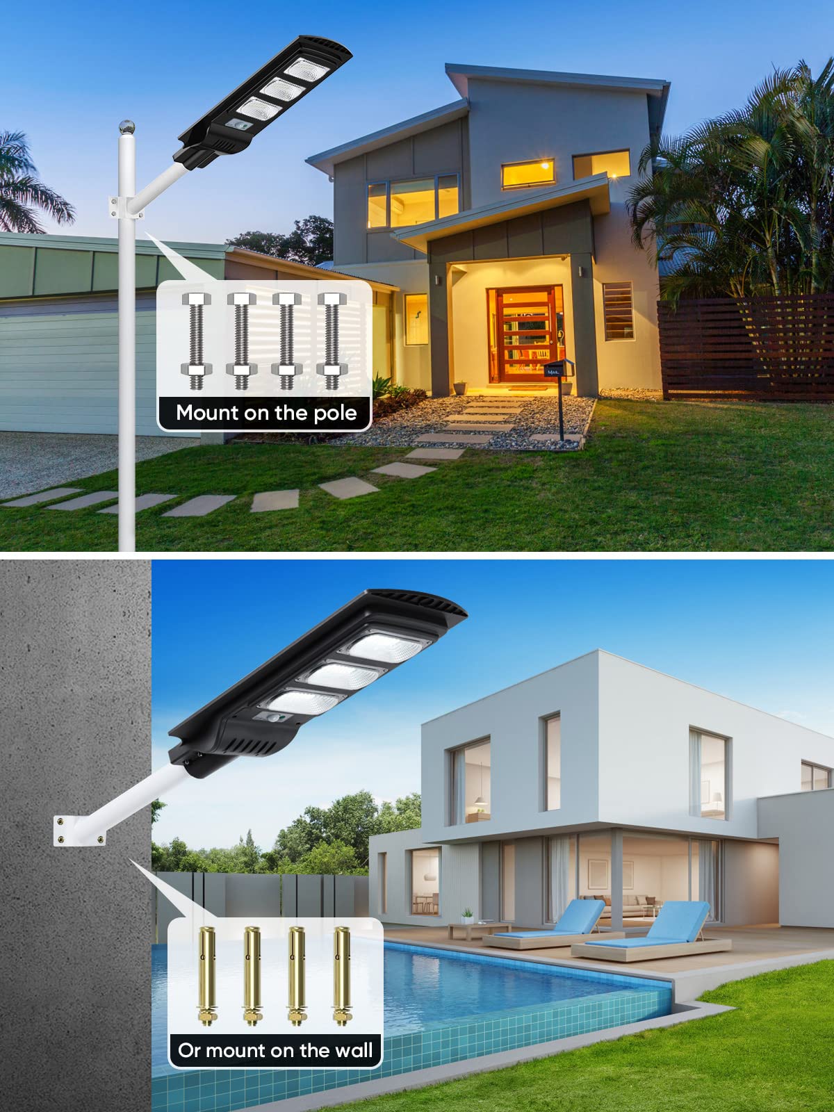 Teiisuoa 180W Solar Street Light Outdoor, 12000LM IP66 Waterproof Solar Motion Sensor Lights, Dusk to Dawn Solar LED Light Lamp with Remote Control for Parking Lot, Yard, Path, Garage & Garden, 4 pack
