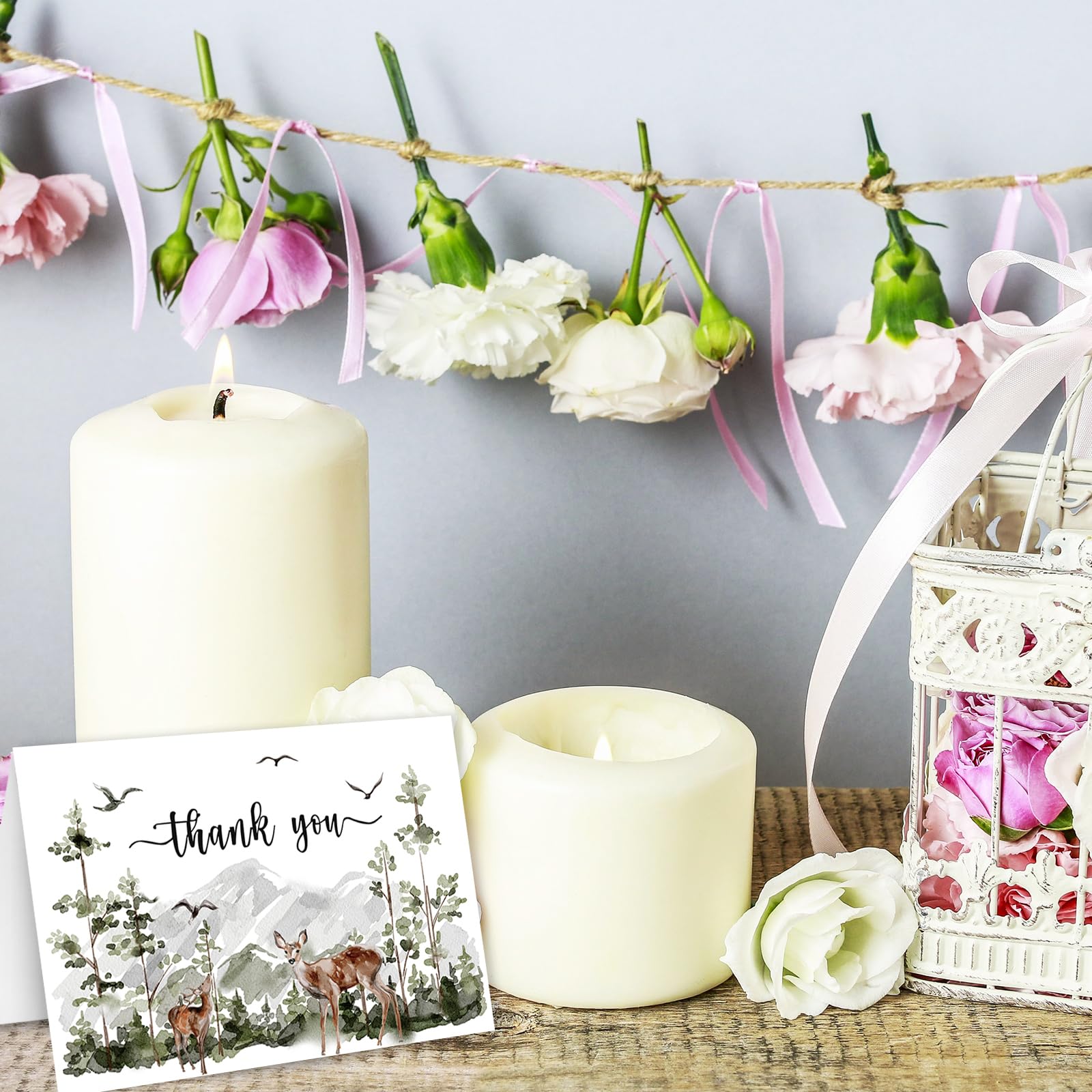 JarThenaAMCS 36 Pack Forest Thank You Cards Bulk Watercolor Woodland Elk Deer Thank You Blank Note Cards with Envelopes Stickers for Baby Shower Birthday Wedding