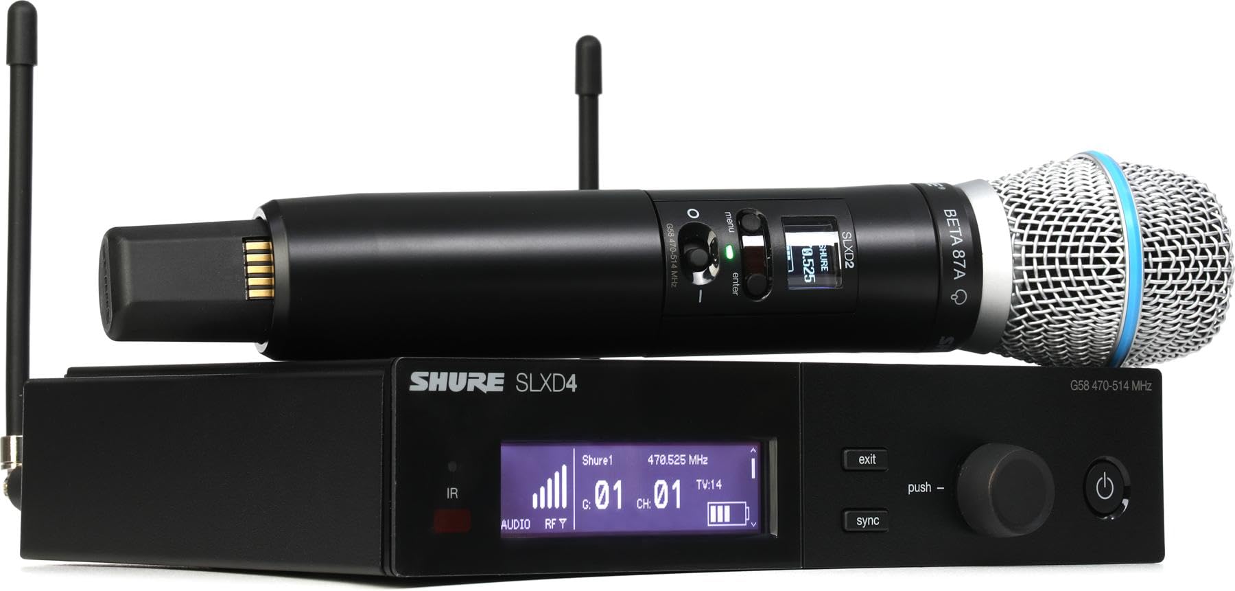 Shure SLXD24/B87A Digital Wireless Microphone System - Includes SLXD2 Handheld Transmitter with BETA 87A Vocal Mic Capsule and SLXD4 Single Channel Rack Mount Receiver | G58 Band (SLXD24/B87A-G58)