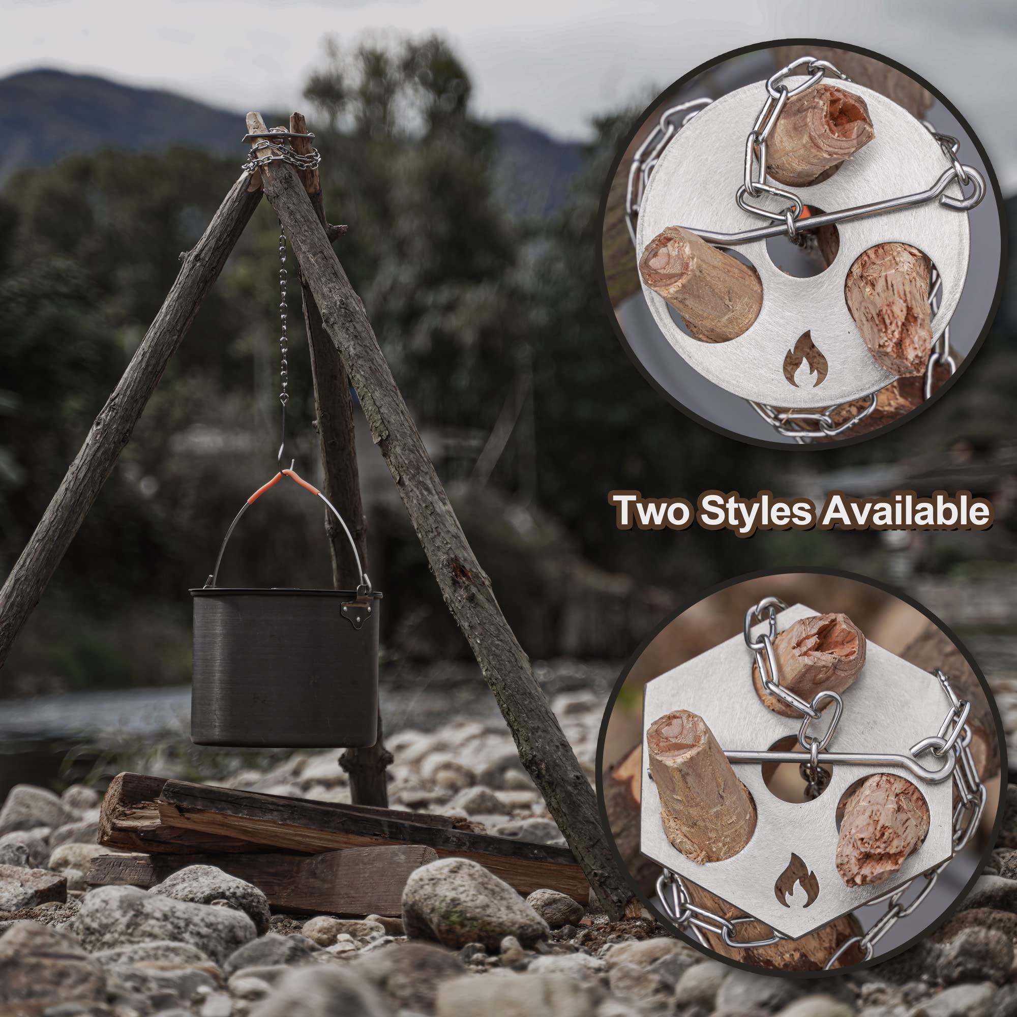 Camping Tripod Board - Portable Campfire Tripod Board Campfire Grill Stand Rack with Adjustable Hanging Cooking Chain, Stainless Steel Camping Grill Tripod Accessories