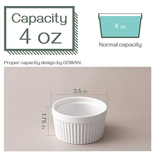 DOWAN 4 oz Ramekins for Creme Brulee Porcelain Ramekins Oven Safe, Classic Style Ramekins for Baking Souffle Ramekins Bowls, Set of 6, White