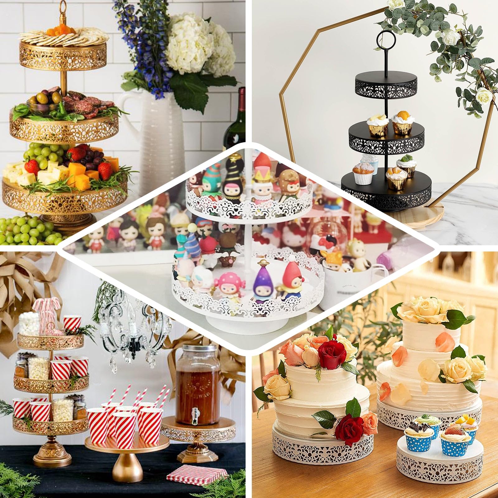 Efavormart 23" Tall Gold 3-Tier Metal Reversible Dessert Cupcake Stand for Wedding Decoration Event