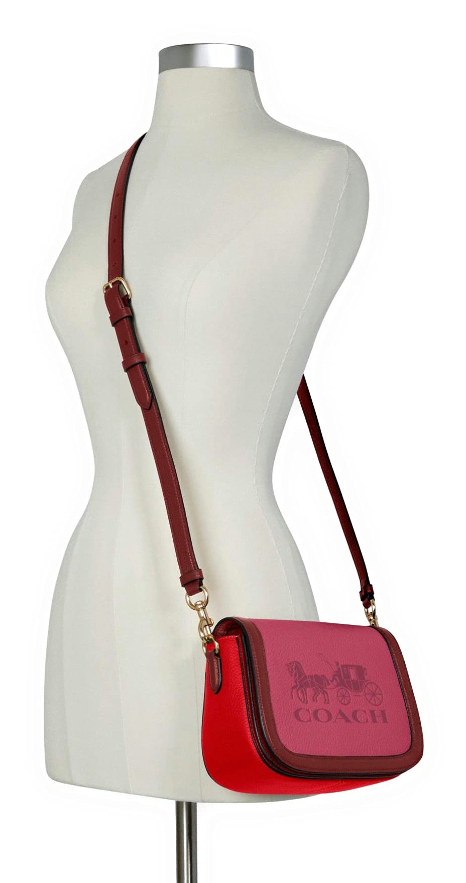 Coach Crossbody Bag Saddle Leather Cross Body (Bright Violet Multi)