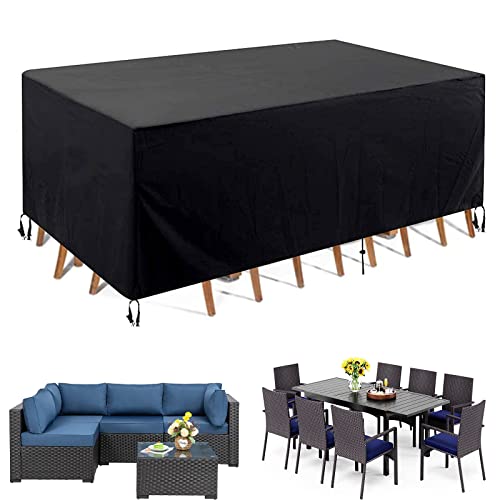 KNHUOS Patio Furniture Covers,108"L x 82"W x 27.8"H Outdoor Furniture Cover Waterproof, Outdoor Table and Chair Set Cover Wind Dust Proof Anti-UV, Durable Patio Furniture Cover,Rectangular